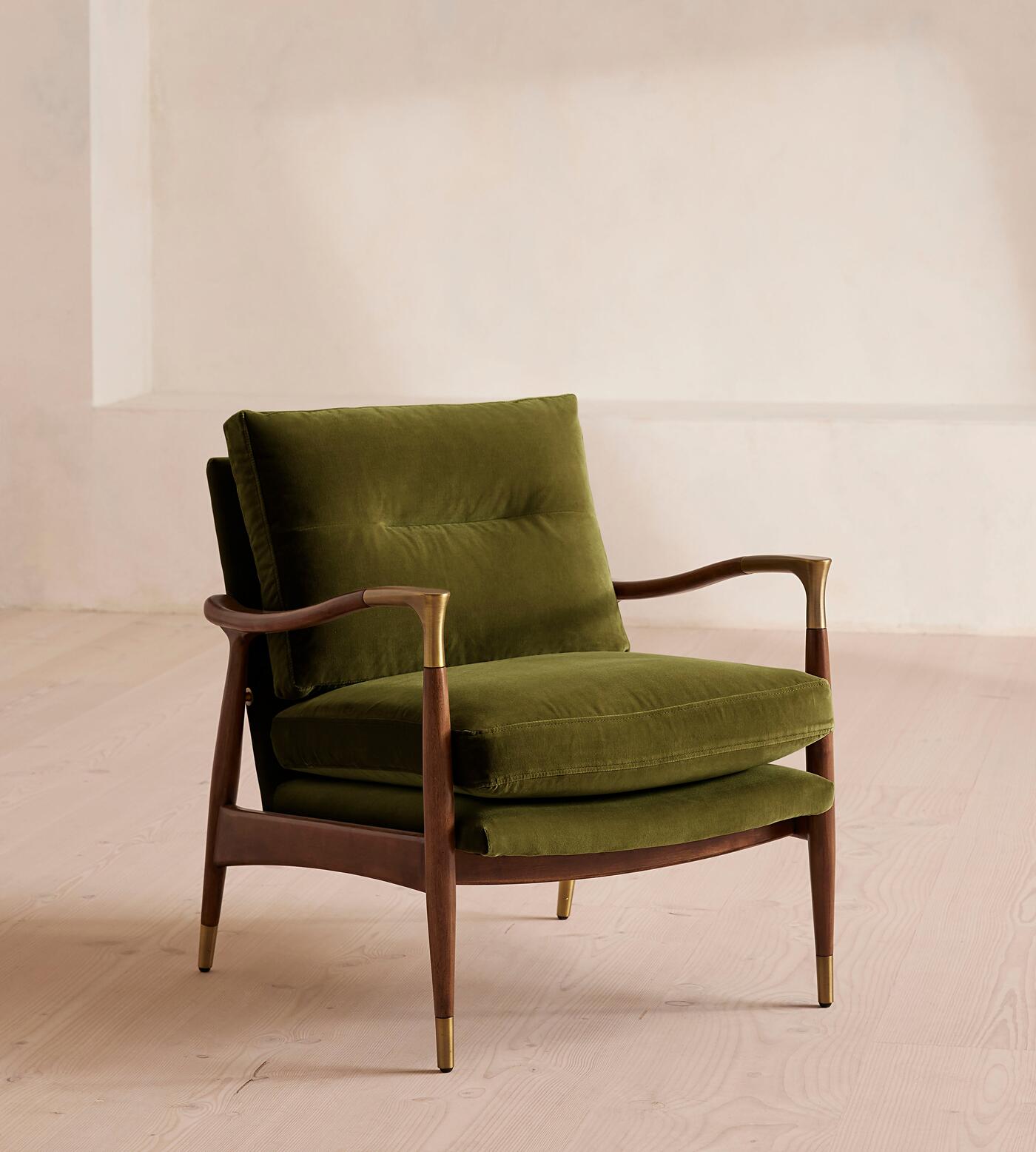 Theodore Armchair, Velvet, Olive - Soho Home