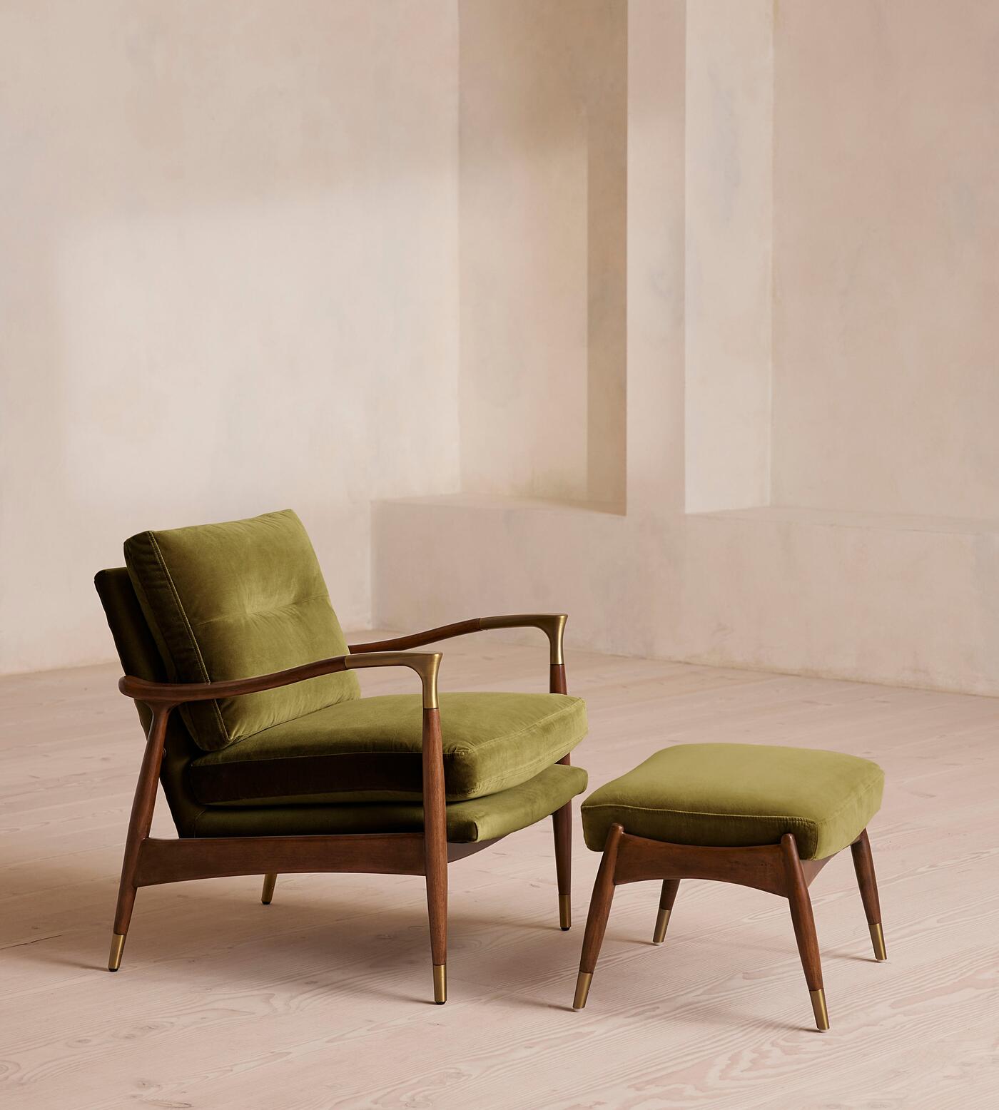Theodore Armchair, Velvet, Olive - Soho Home