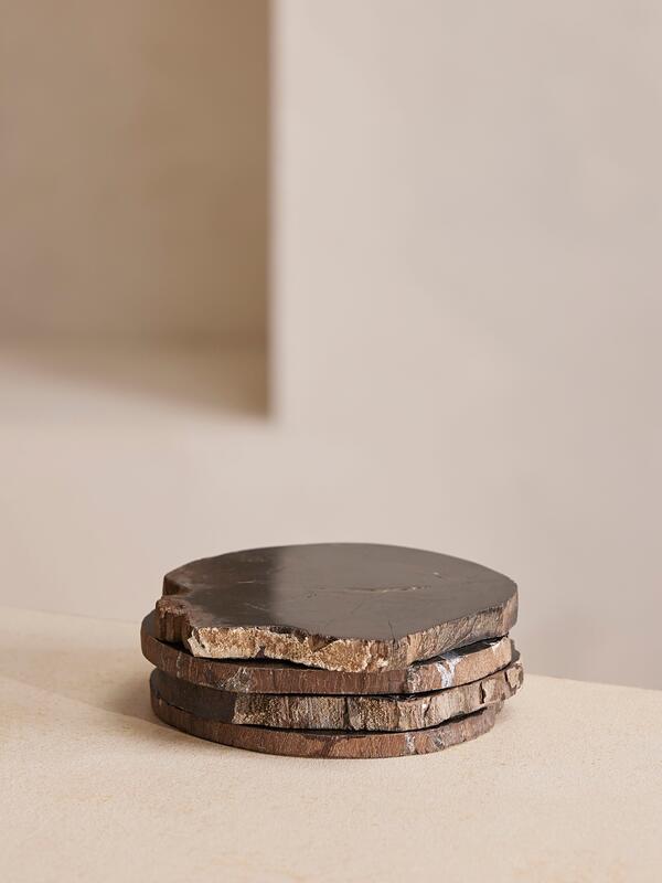 Balfern Petrified Wood Coasters, Black, Set of Four - Soho Home