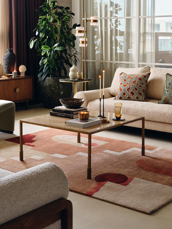Portnall Square Coffee Table, Travertine - Soho Home