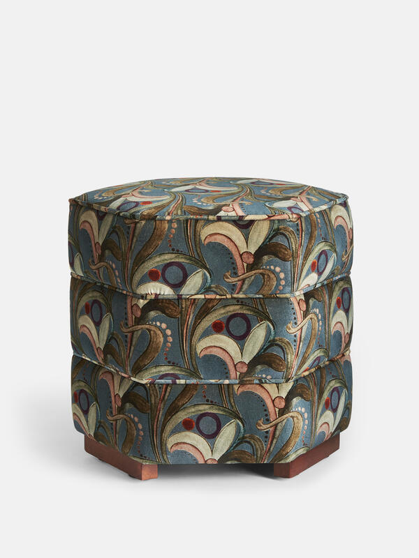 Lyla Footstool, Obie Printed Velvet, Multi - Soho Home