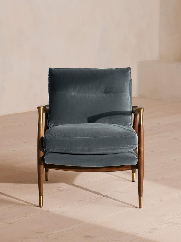 Theodore Armchair, Velvet, Grey Blue - Soho Home