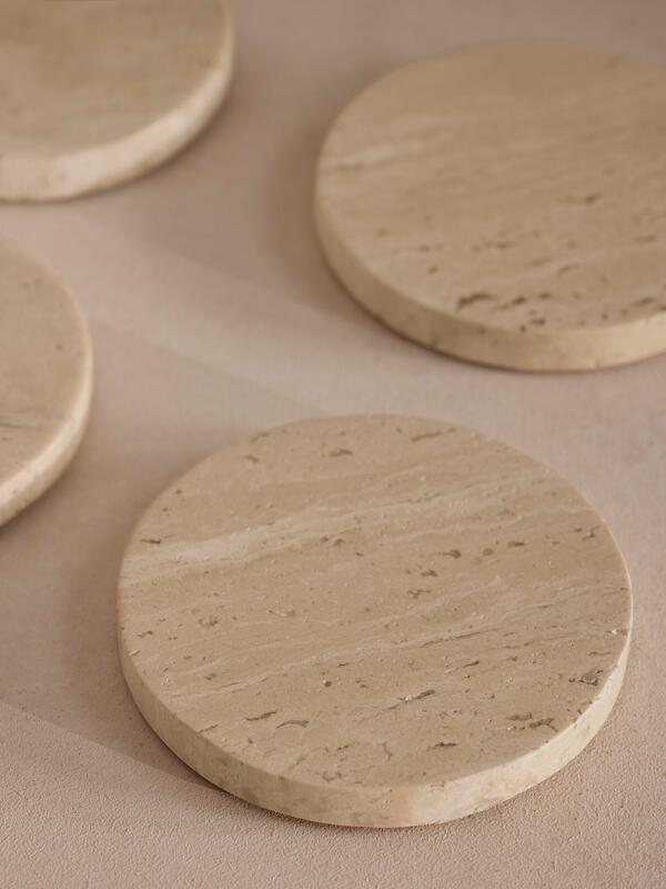 Baylis Travertine Coasters, Set of Four with Holder - Soho Home