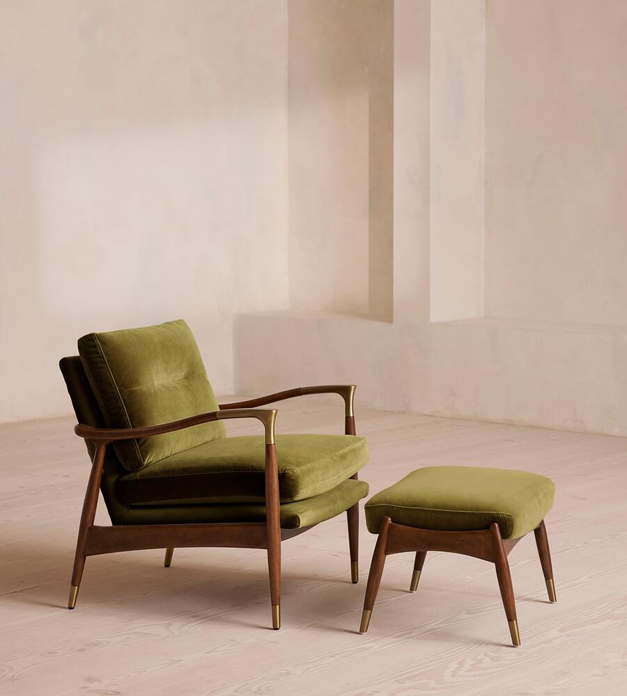 Theodore Armchair, Velvet, Olive - Soho Home