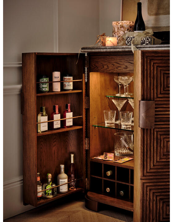 Kingsley Bar Cabinet, Grey Emperador Marble - Soho Home