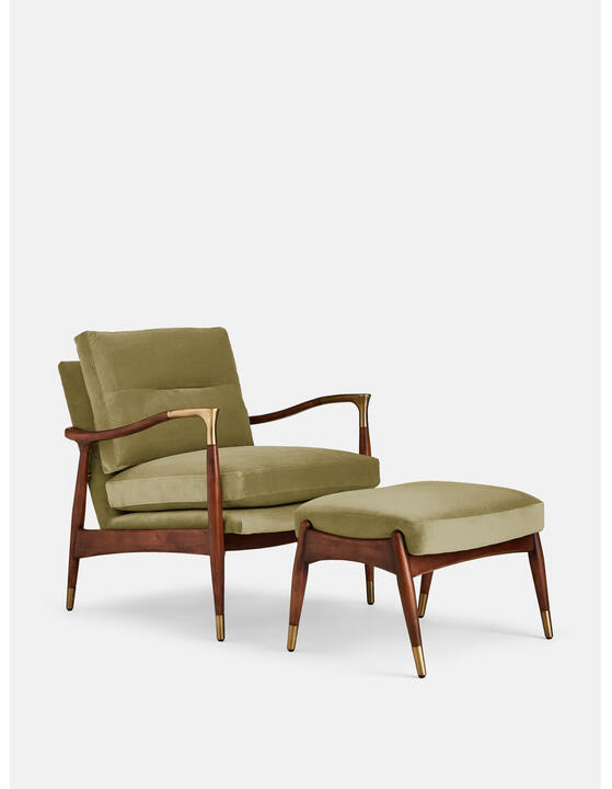 Theodore Footstool, Velvet, Lichen - Soho Home