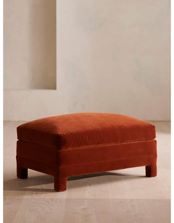 Ashford Ottoman Velvet, Rust - Soho Home