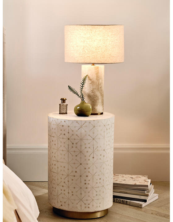 Remi Stone Table Lamp, Cream, US - Soho Home
