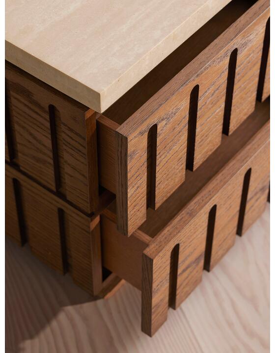 Athens Bedside Table, Travertine - Soho Home
